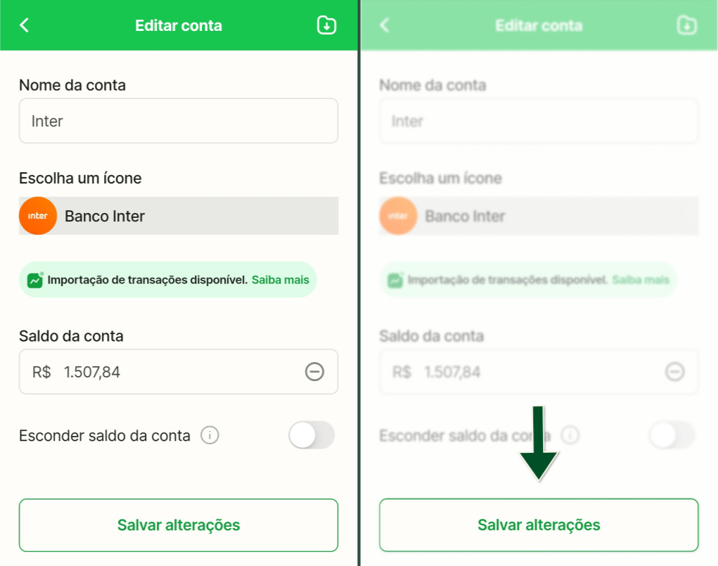 iOS - Conta - Editar conta bancária – Organizze