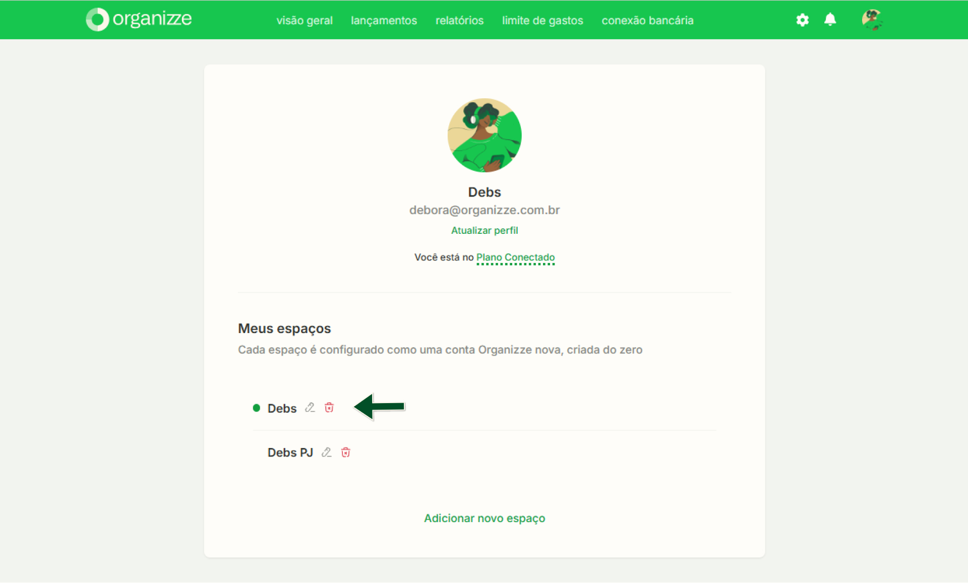 Web - Como saber qual conta-perfil está sendo utilizada – Organizze
