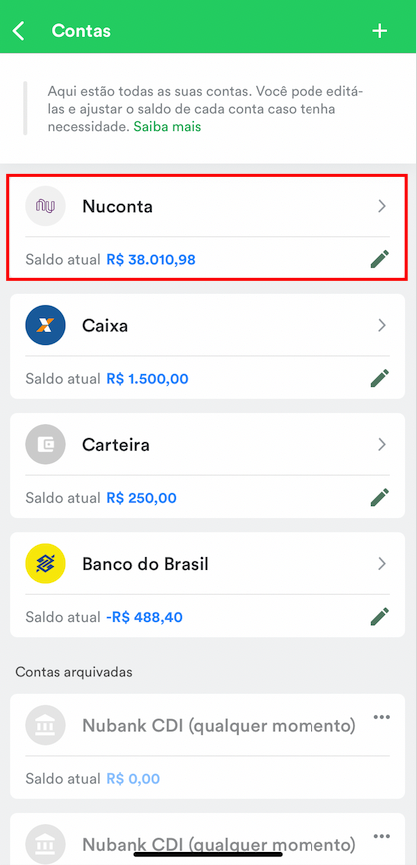 iOS - Conta - Esconder saldo da conta – Organizze